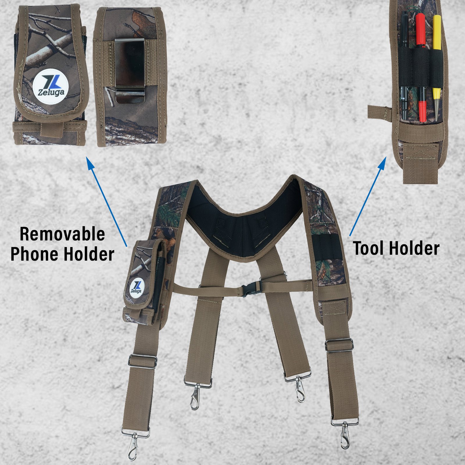 20-523 Large Pockets Tool Belts for men with Suspenders, 4" Padded ...