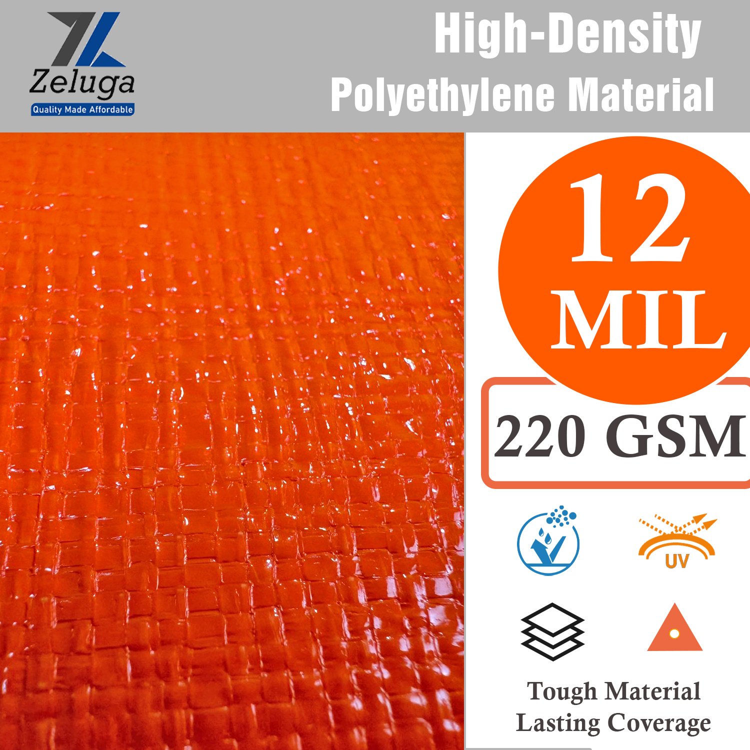 24-551 220GSM Heavy Duty Orange Poly Tarp - 12 Mil Thick, 100% ...